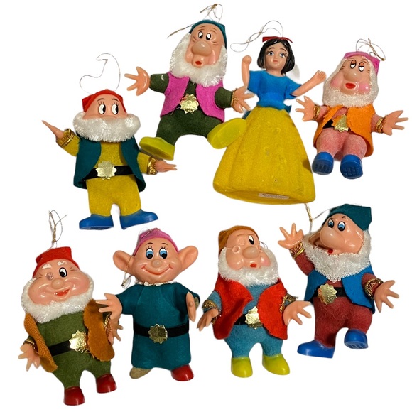 Disney | Holiday | Vintage Flocked Disney Snow White Seven Dwarfs ...